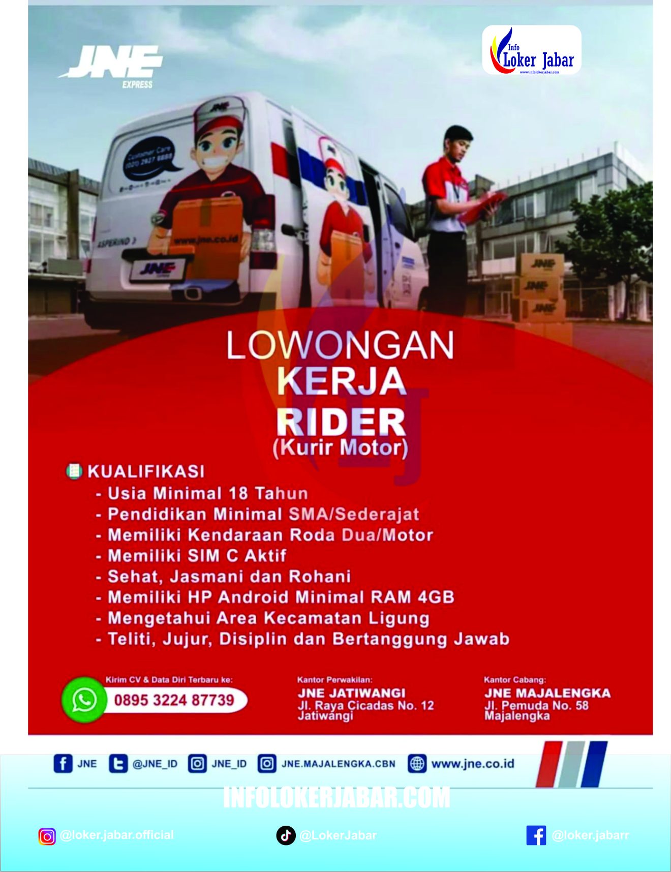 Lowongan Kerja Majalengka 2026 Rider Kurir Motor JNE Express - LOKER JABAR